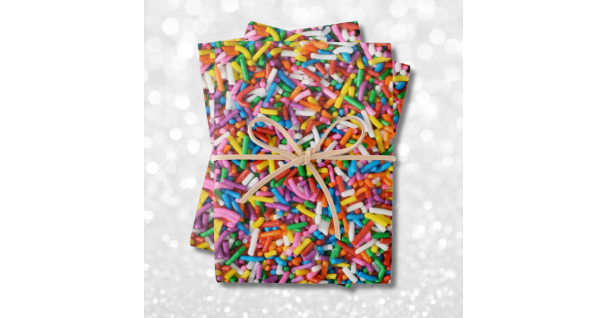 Cute Rainbow Sprinkles Candy Bakery Food Pattern Wrapping Paper Sheets ...