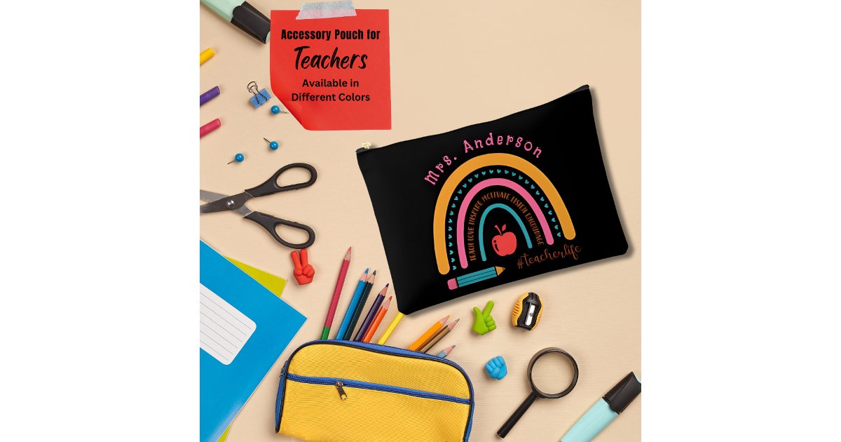 Cute Rainbow Teacher Appreciation Gifts Black Accessory Pouch | Zazzle