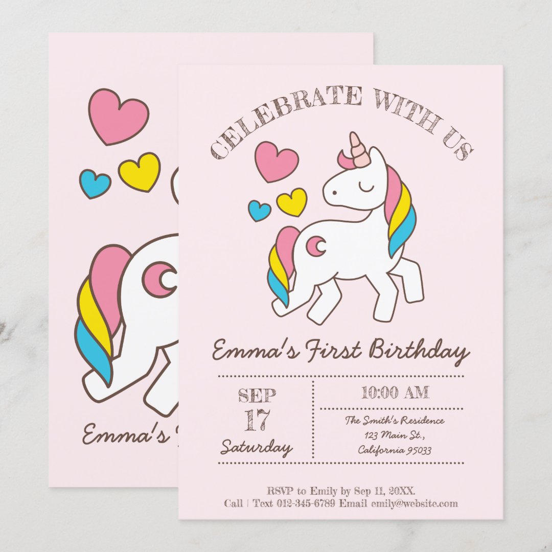 Cute Rainbow Unicorn Birthday Party Invitation | Zazzle