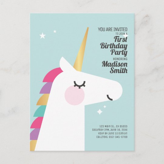 Cute Rainbow Unicorn Birthday Party Invitation | Zazzle.com