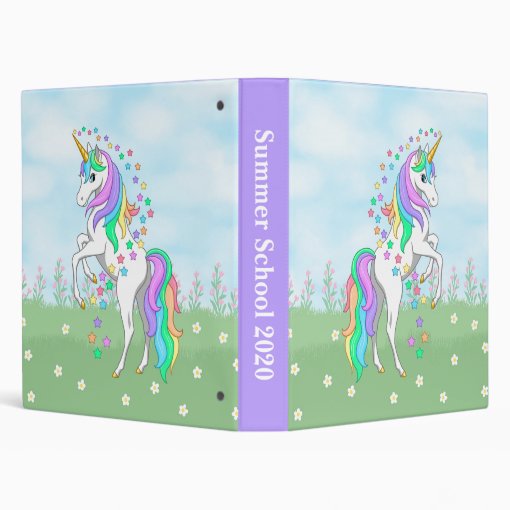 Cute Rainbow Unicorn Colorful Stars & Flowers 3 Ring Binder | Zazzle