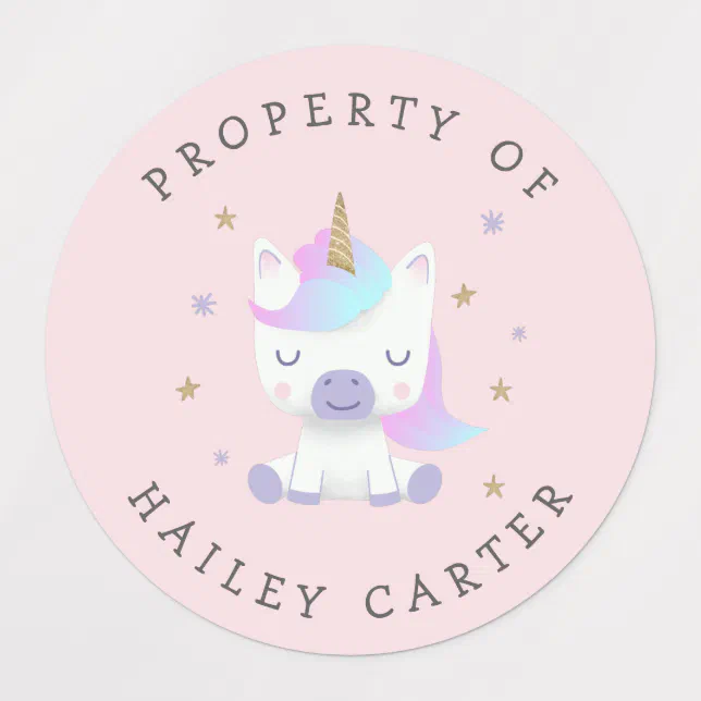 Cute Rainbow Unicorn Custom Kids' Labels | Zazzle
