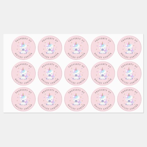 Cute Rainbow Unicorn Custom Kids' Labels | Zazzle