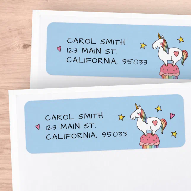 Cute Rainbow Unicorn on Birthday Cupcake Label | Zazzle