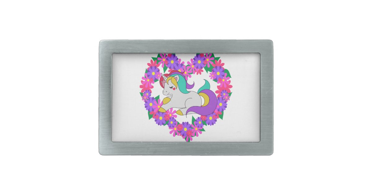 cute rainbow unicorn rectangular belt buckle | Zazzle