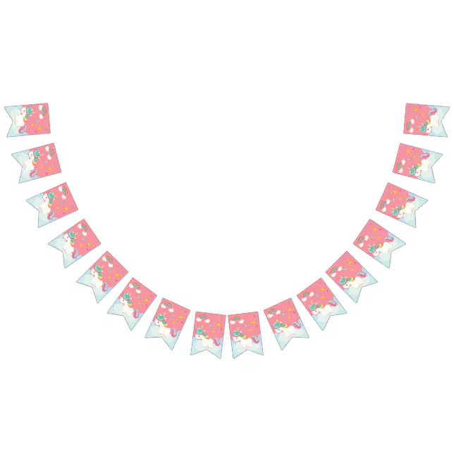 Cute Rainbow Unicorn with Stars. Bunting Flags | Zazzle