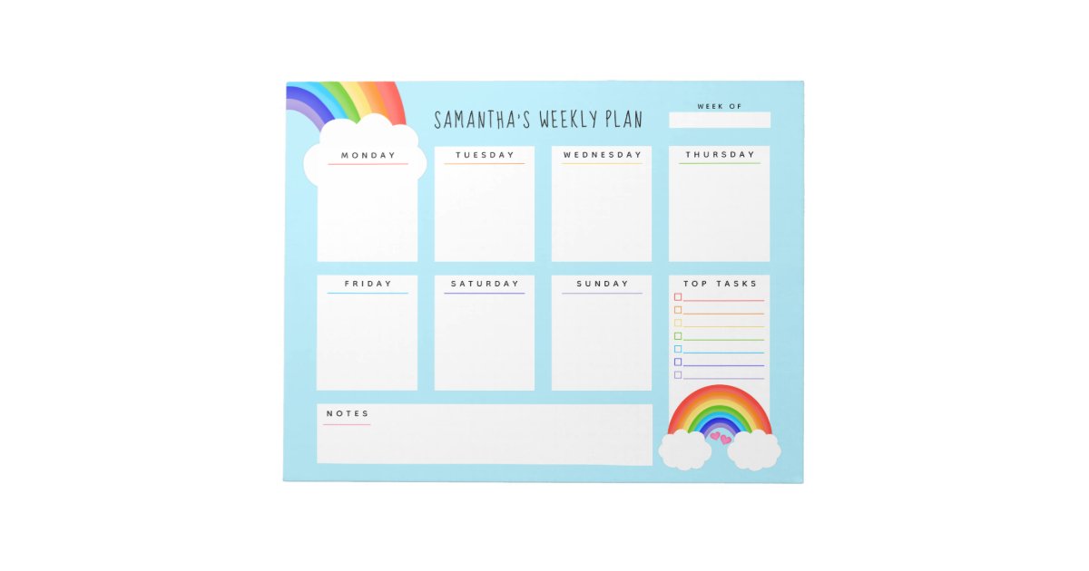 Cute Rainbow Weekly Planner Notepad | Zazzle