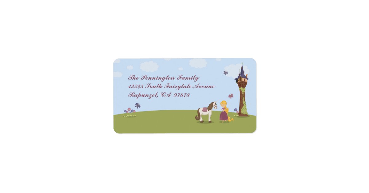 Cute rapunzel tower and horse address label | Zazzle