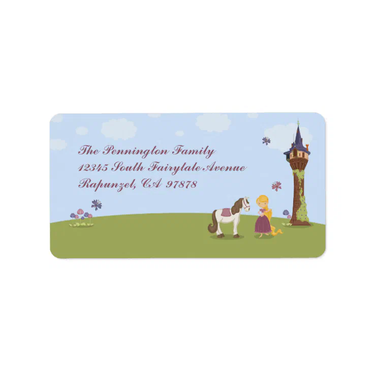 Cute rapunzel tower and horse address label | Zazzle