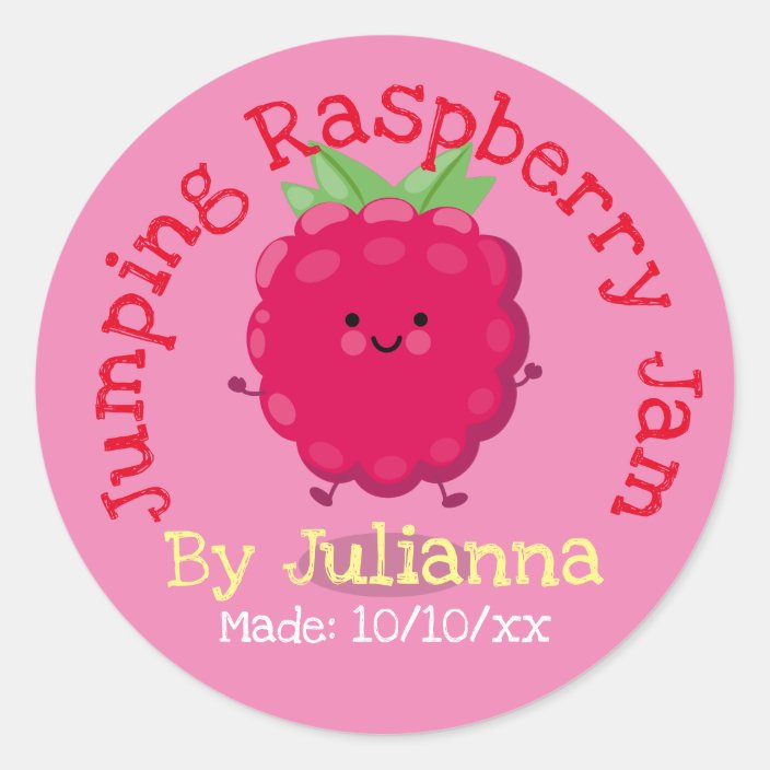 Cute raspberry jam cartoon illustration label | Zazzle.com