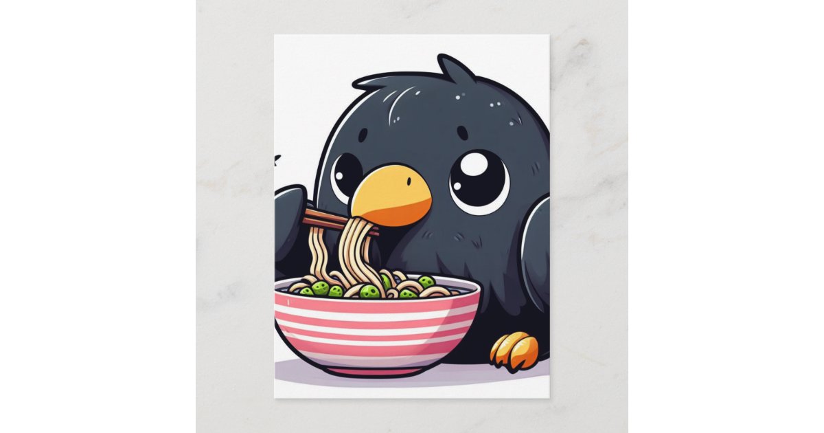 Cute Raven Eating Ramen Postcard | Zazzle