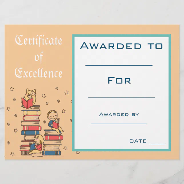 Cute Reading Award certificate Teacher supplies | Zazzle