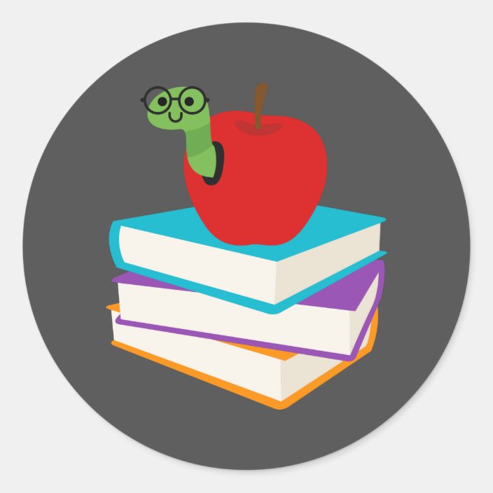 Cute reading bookworm classic round sticker | Zazzle.com