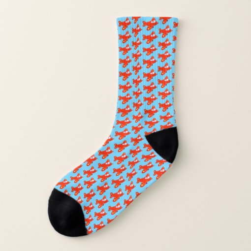 Cute red airplane flying cartoon illustration socks | Zazzle