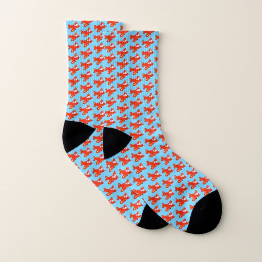 Cute red airplane flying cartoon illustration socks | Zazzle.com