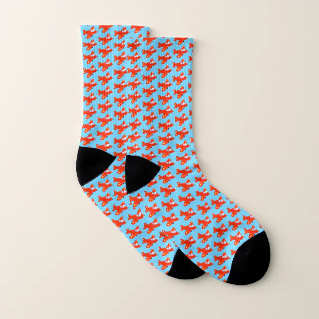 Cute red airplane flying cartoon illustration socks | Zazzle