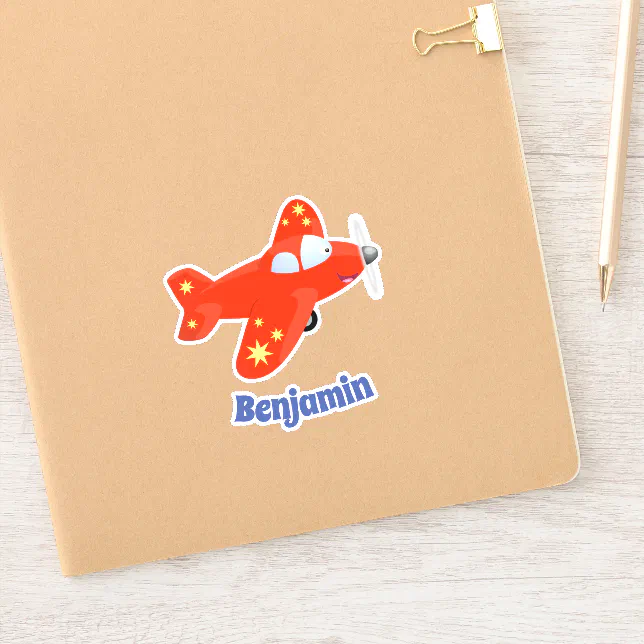 Cute red airplane flying cartoon illustration sticker | Zazzle
