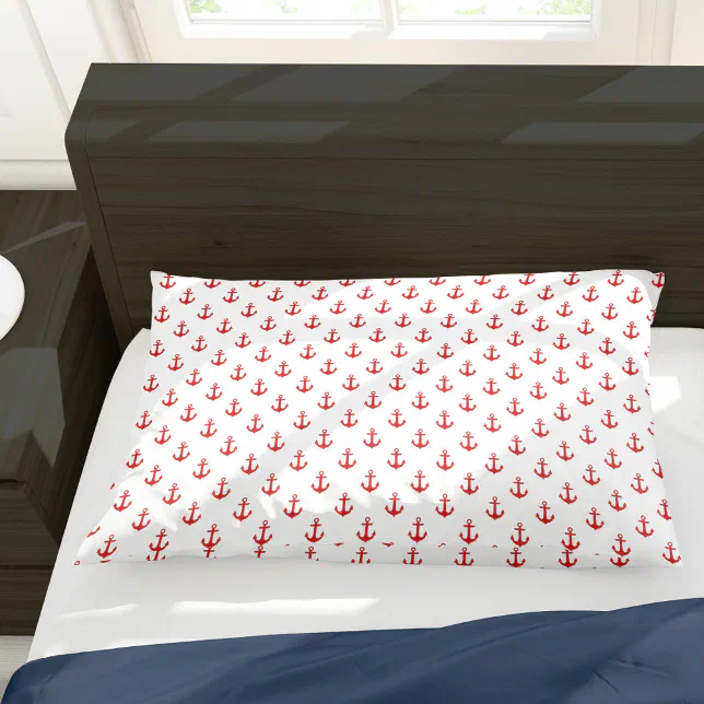 Cute Red Anchors Pattern Pillowcase | Zazzle