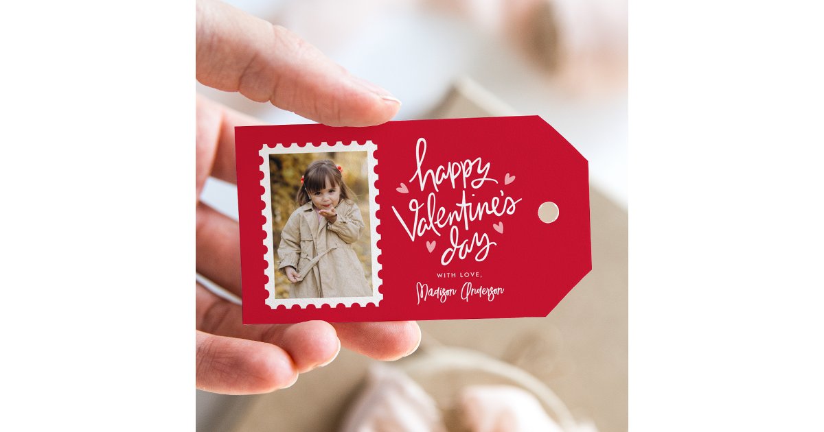 Cute Red and Pink Hearts Photo Valentine's Day Gift Tags | Zazzle