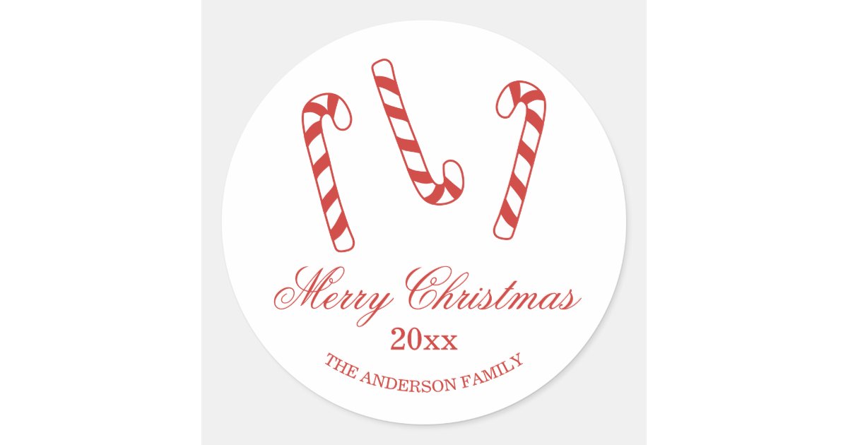 Cute Red and White Candy Canes Christmas Classic Round Sticker | Zazzle