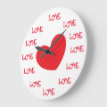 Cute Red and White LOVE Heart Wall Clocks | Zazzle