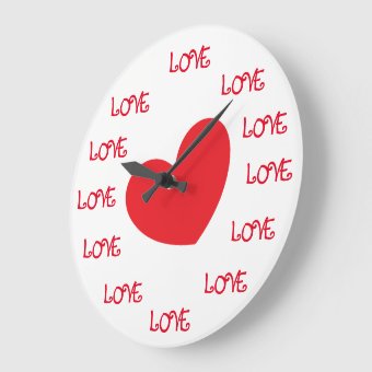 Cute Red and White LOVE Heart Wall Clocks | Zazzle