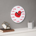 Cute Red and White LOVE Heart Wall Clocks | Zazzle