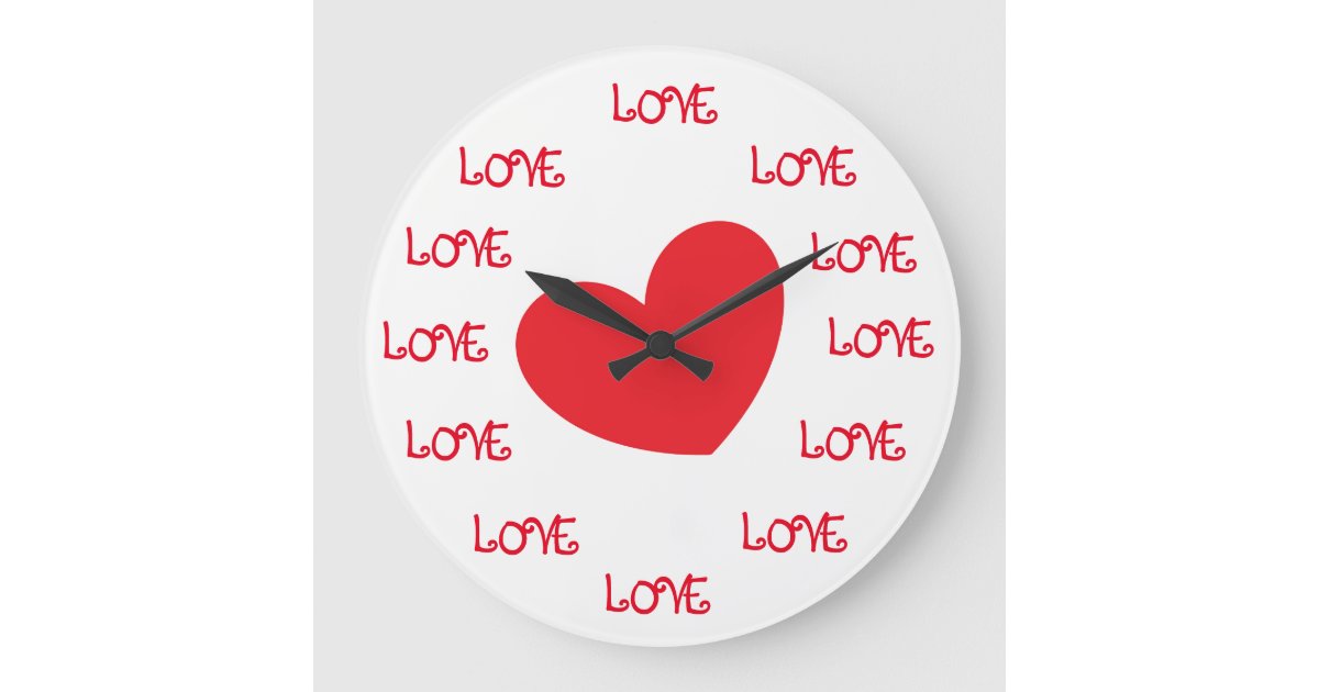Cute Red and White LOVE Heart Wall Clocks | Zazzle