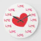Cute Red and White LOVE Heart Wall Clocks | Zazzle
