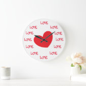 Cute Red and White LOVE Heart Wall Clocks | Zazzle