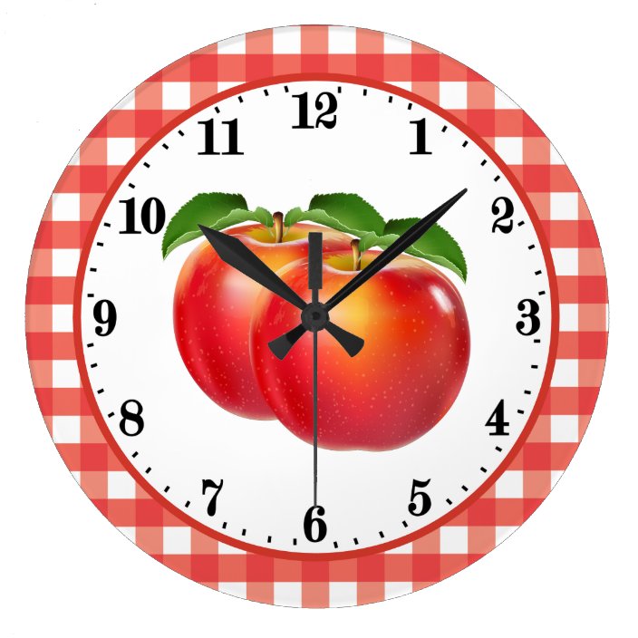 Cute red apple lovers kitchen decor large clock | Zazzle.com