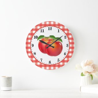 Cute red apple lovers kitchen decor large clock | Zazzle