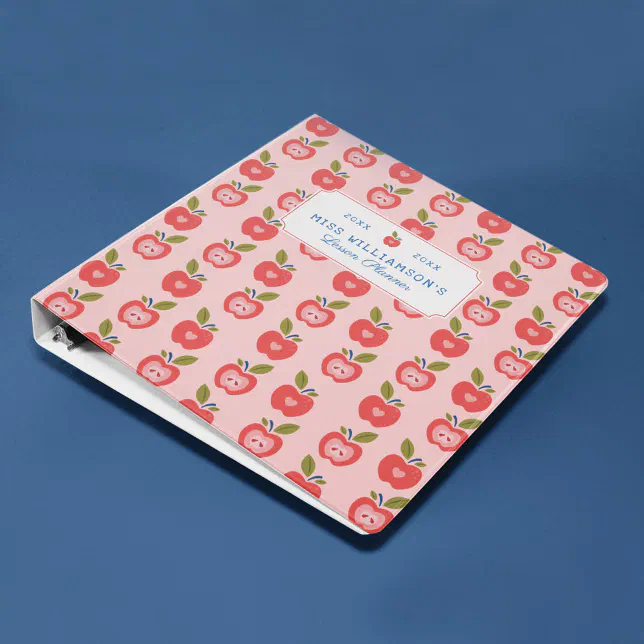 Cute Red Apple Pattern School Teacher's Planner 3 Ring Binder | Zazzle