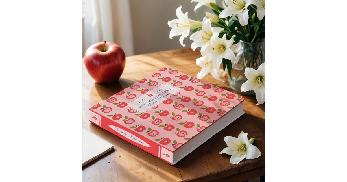 Cute Red Apple Pattern School Teacher's Planner 3 Ring Binder | Zazzle