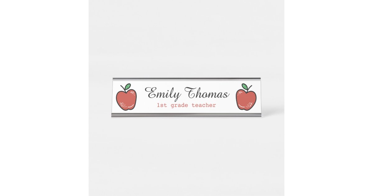 Cute Red Apples Class Teacher Desk Name Plate | Zazzle