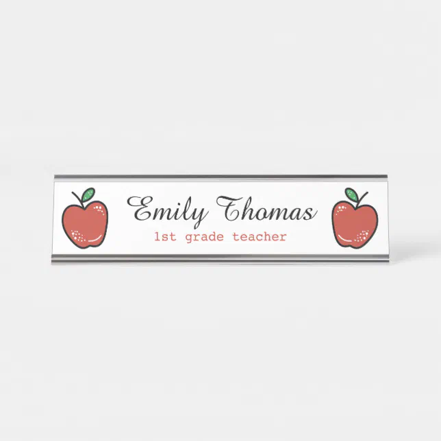 Cute Red Apples Class Teacher Desk Name Plate | Zazzle