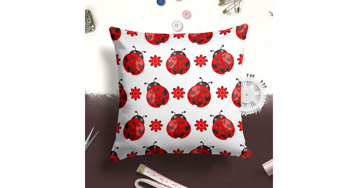 Cute Red Black Ladybug Insect | Bug Throw Pillow | Zazzle