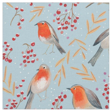 Red Robin Bird Pattern Fabric | Zazzle