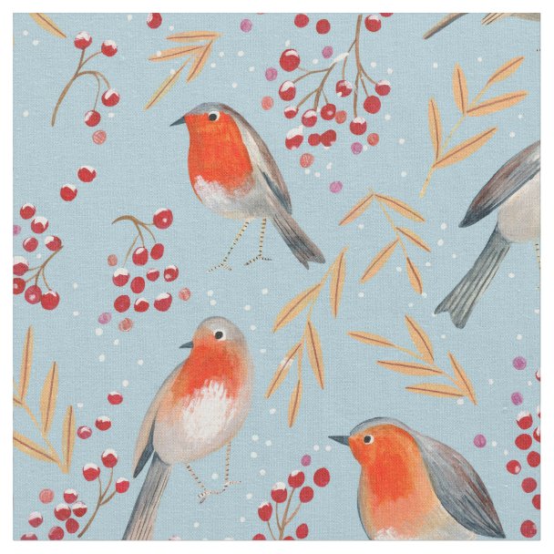 Red Robin Bird Pattern Fabric | Zazzle