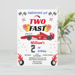 cute red boy cars Race Car two fast 2nd birthday Invitation | Zazzle