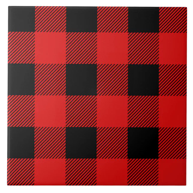 cute red buffalo plaid pattern ceramic tile | Zazzle