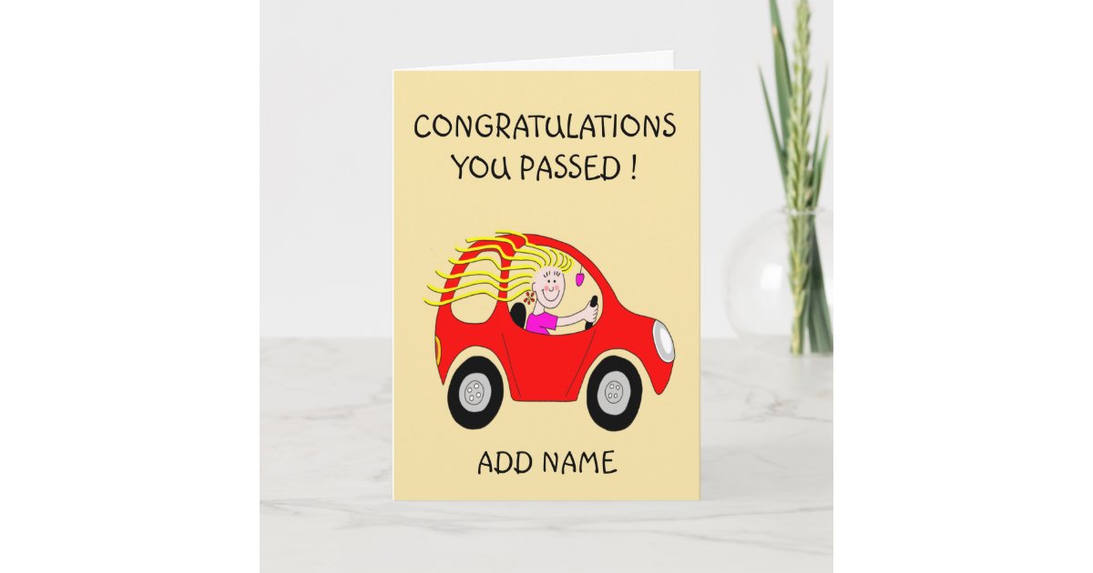 Cute red car passed driving test card | Zazzle