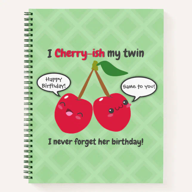 Cute Red Cherry Kawaii Twins Birthday Notebook | Zazzle