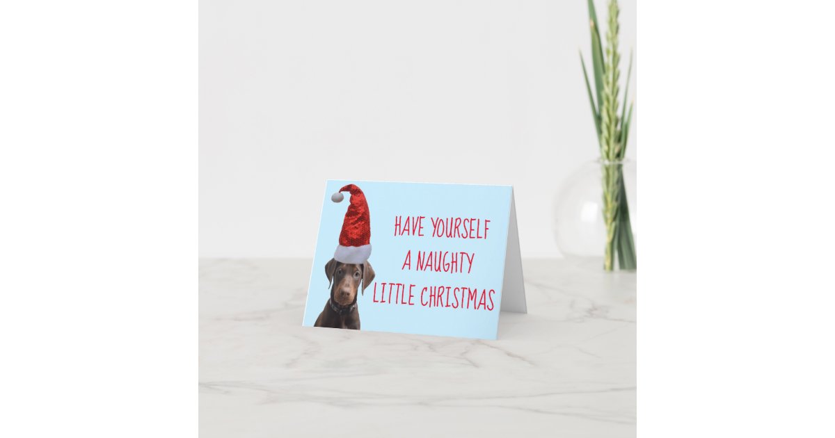 Cute red Doberman puppy with Santa hat Christmas Thank You Card | Zazzle