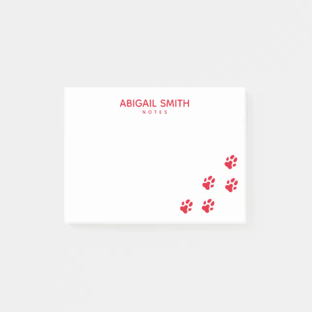 Cute Red Dog Paw Prints - Personalized Post-it Notes | Zazzle