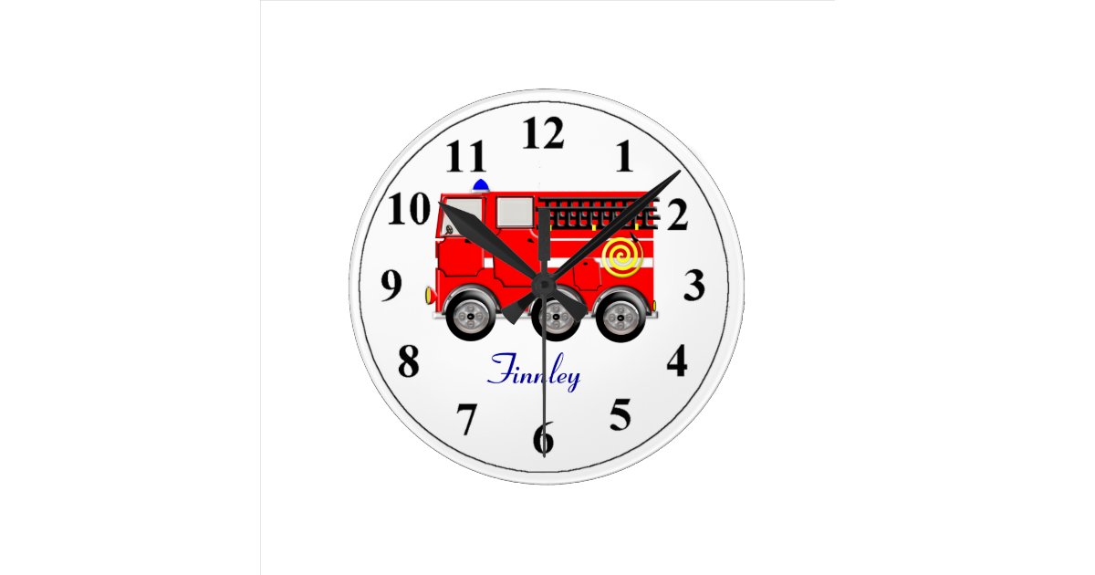 Cute Red Fire Engine Personalized Boys Room Clock | Zazzle.com