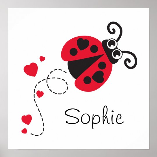 Cute red flying ladybug kids name poster | Zazzle.com