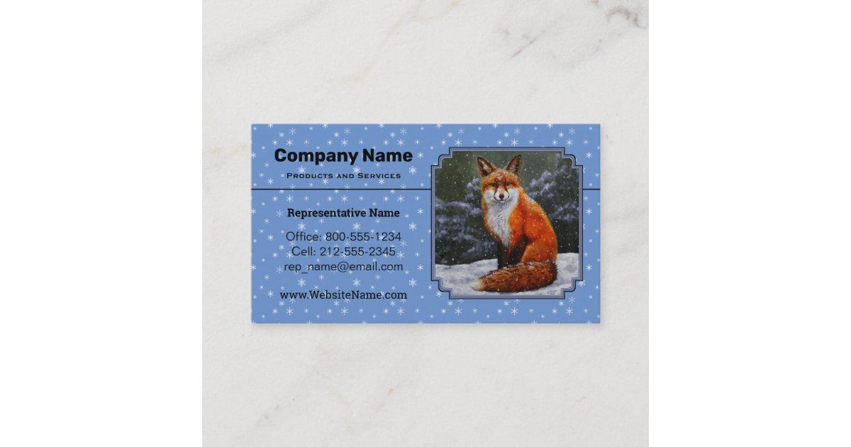 Cute Red Fox in Winter Snow Business Card | Zazzle