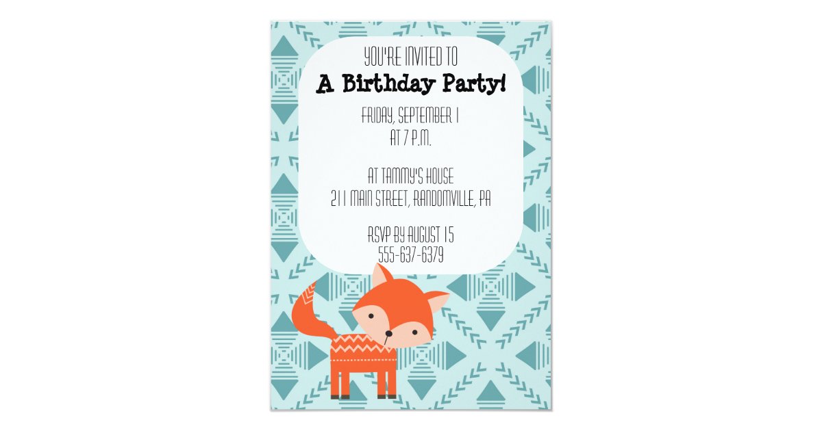Cute Red Fox Party Invitation | Mimoprints