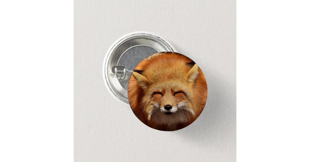 Cute Red Fox with Funny Squinting Eyes Button | Zazzle